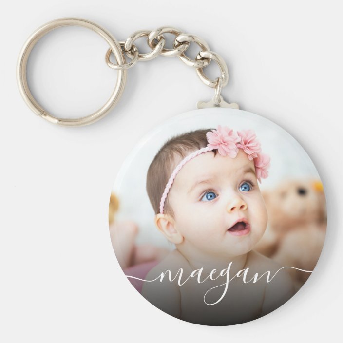 Custom Baby Photo Name Handwriting Script Keychain | Zazzle.com