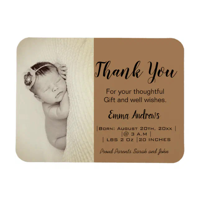 Custom Baby Photo Thank You Birth Announcement Magnet | Zazzle