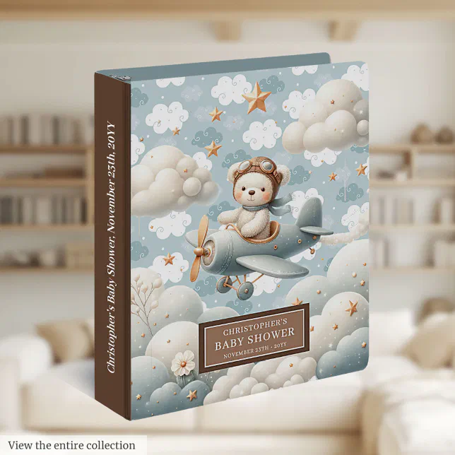 Custom Baby Shower Binder Teddy Bear Pilot Design | Zazzle