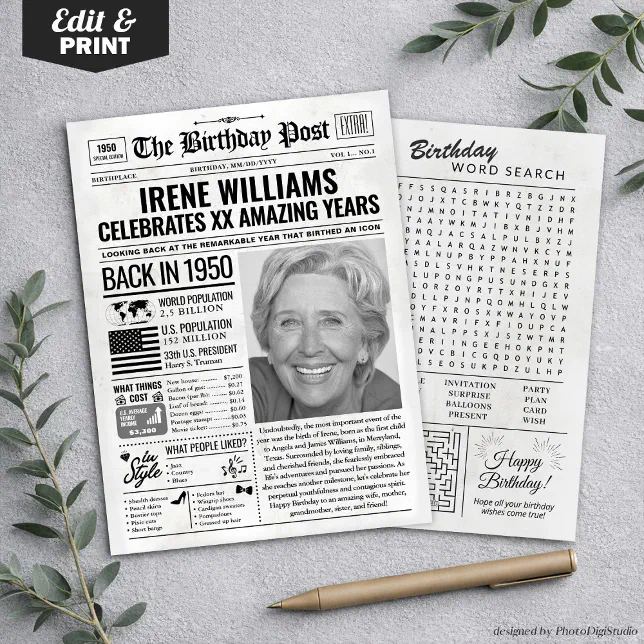 Custom Back in 1950 Newspaper Birthday Card, Trend Holiday Card | Zazzle