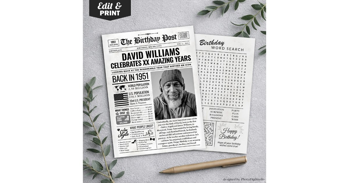 Custom Back in 1951 Newspaper Birthday Card, Trend Holiday Card | Zazzle