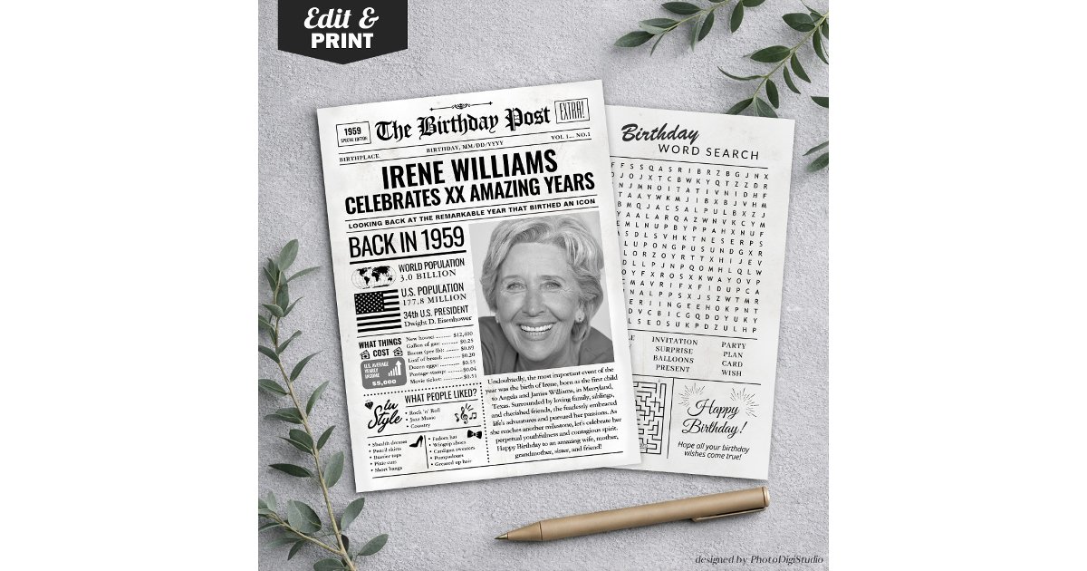 Custom Back in 1959 Newspaper Birthday Card, Trend Holiday Card | Zazzle