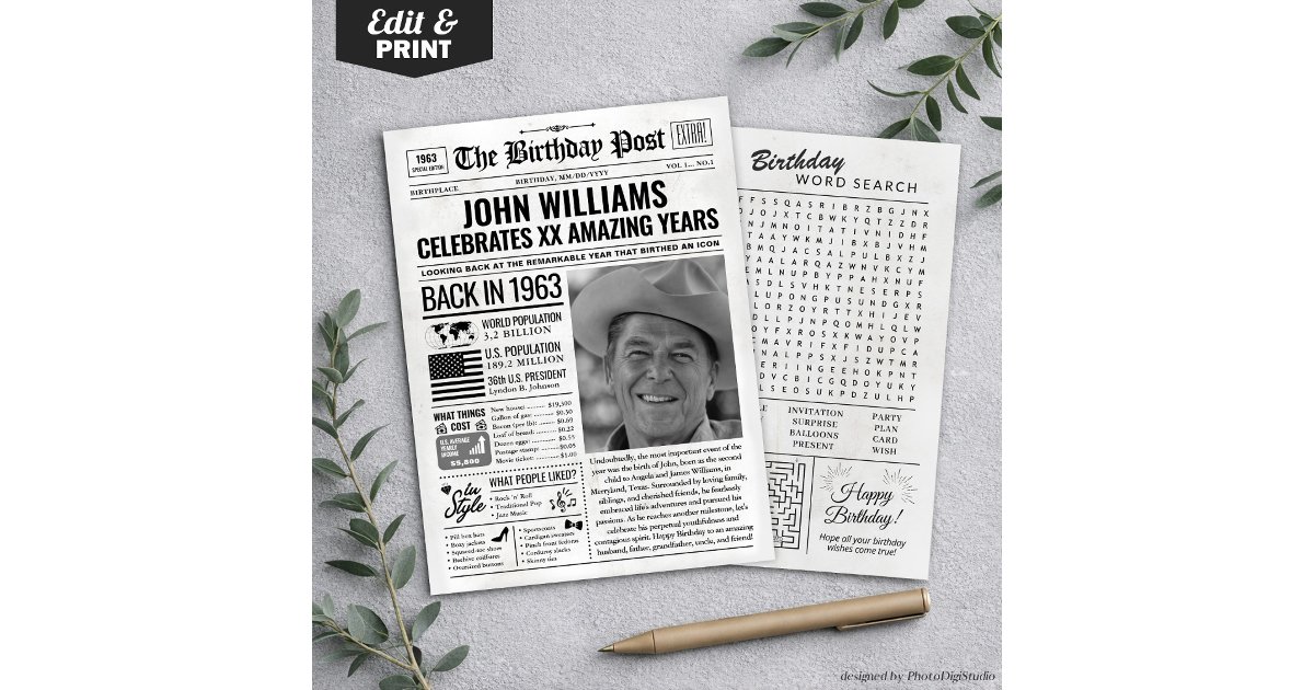 Custom Back in 1963 Newspaper Birthday Card, Trend Holiday Card | Zazzle