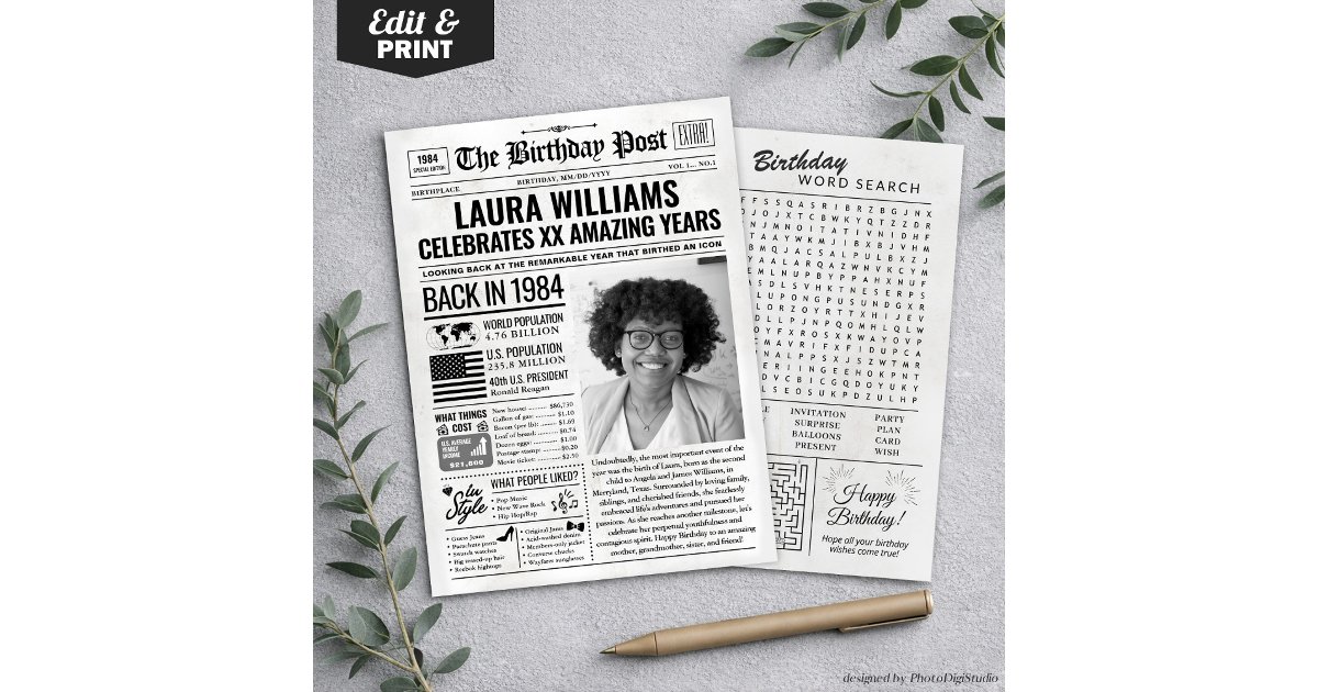 Custom Back in 1984 Newspaper Birthday Card, Trend Holiday Card | Zazzle