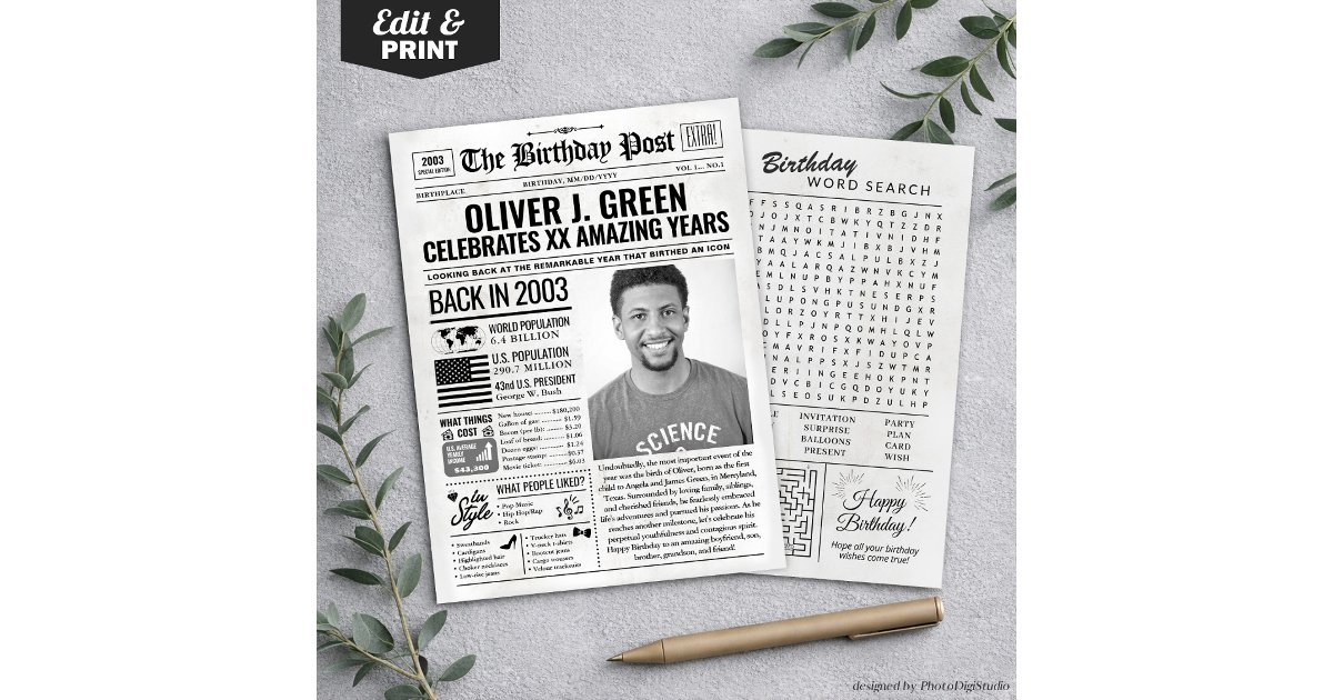 Custom Back in 2003 Newspaper Birthday Card, Trend Holiday Card | Zazzle