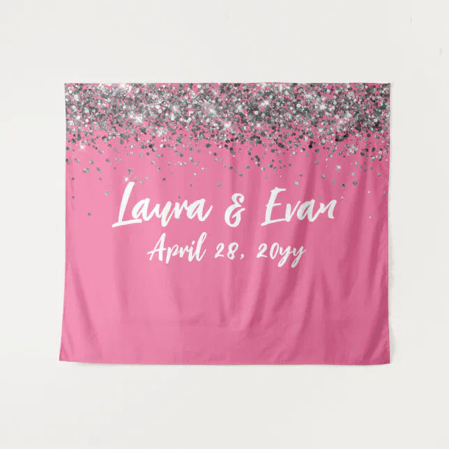 Custom Backdrop Wedding Photo Booth Pink & Silver | Zazzle