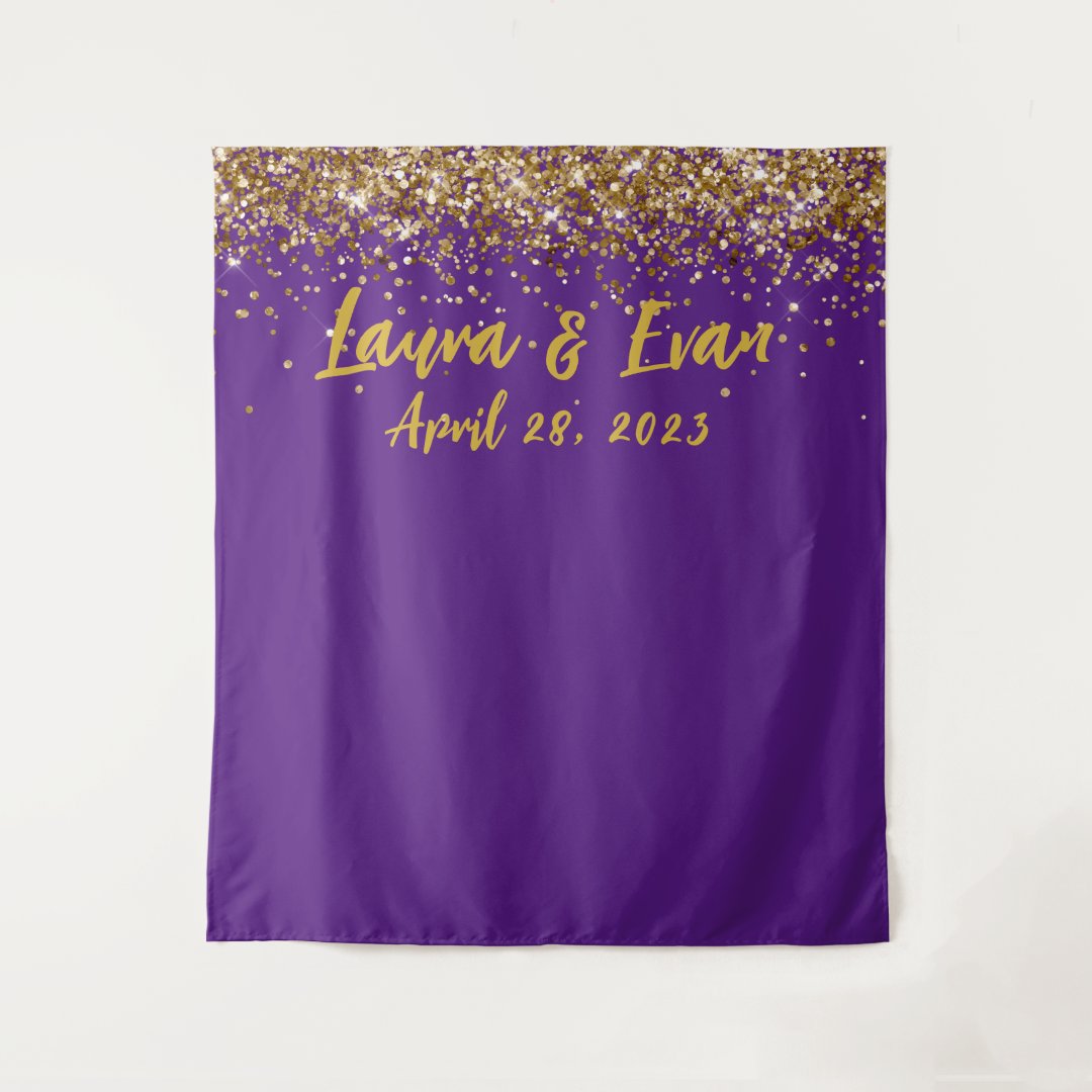 Custom Backdrop Wedding Photo Booth Purple & Gold | Zazzle