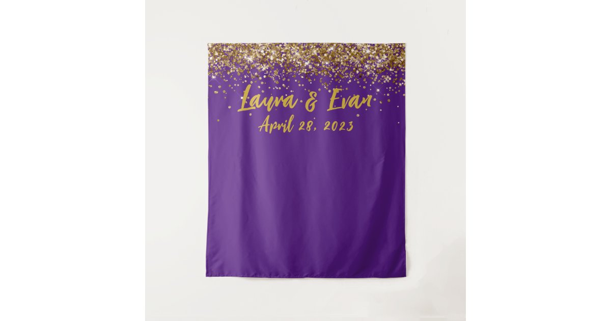 Custom Backdrop Wedding Photo Booth Purple & Gold | Zazzle