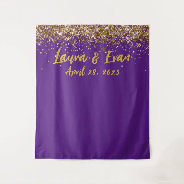 Custom Backdrop Wedding Photo Booth Purple & Gold | Zazzle