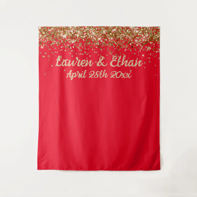 Custom Backdrop Wedding Photo Booth Red and Gold | Zazzle
