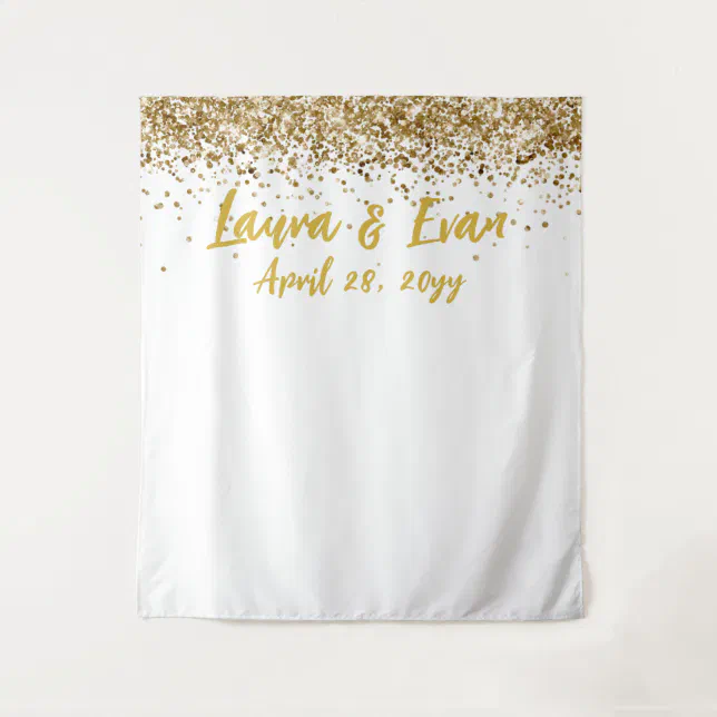 Custom Backdrop Wedding Photo Booth White and Gold | Zazzle