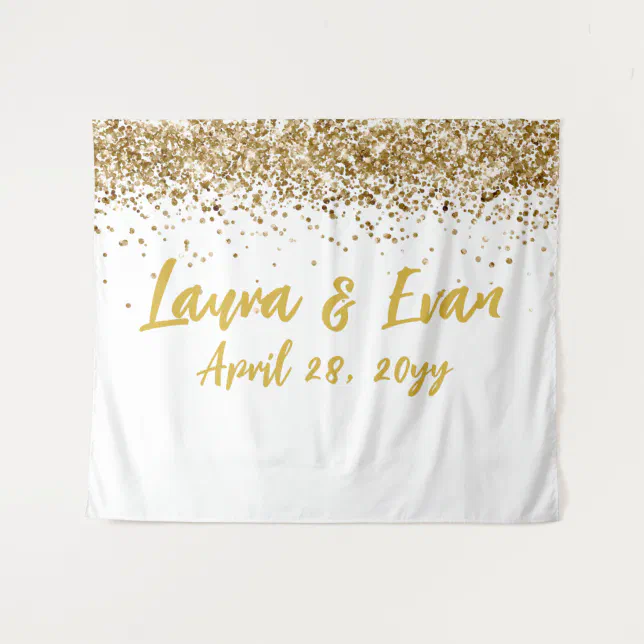 Custom Backdrop Wedding Photo Booth White and Gold | Zazzle