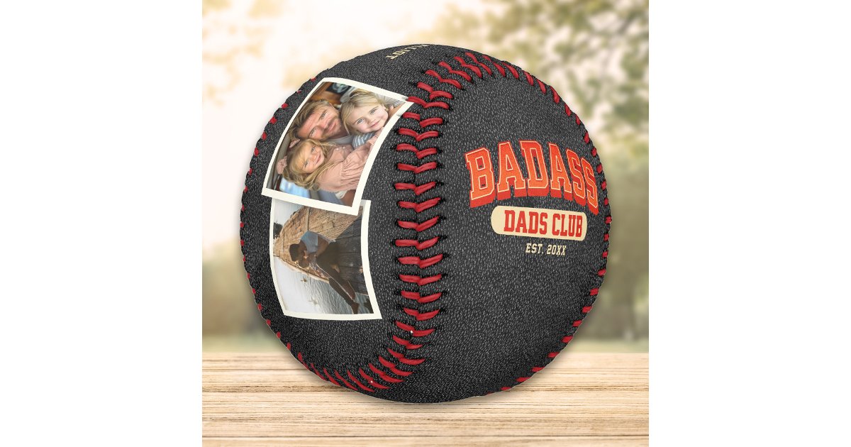 Custom Badass Dad Club Retro Cool Photo Collage Baseball | Zazzle