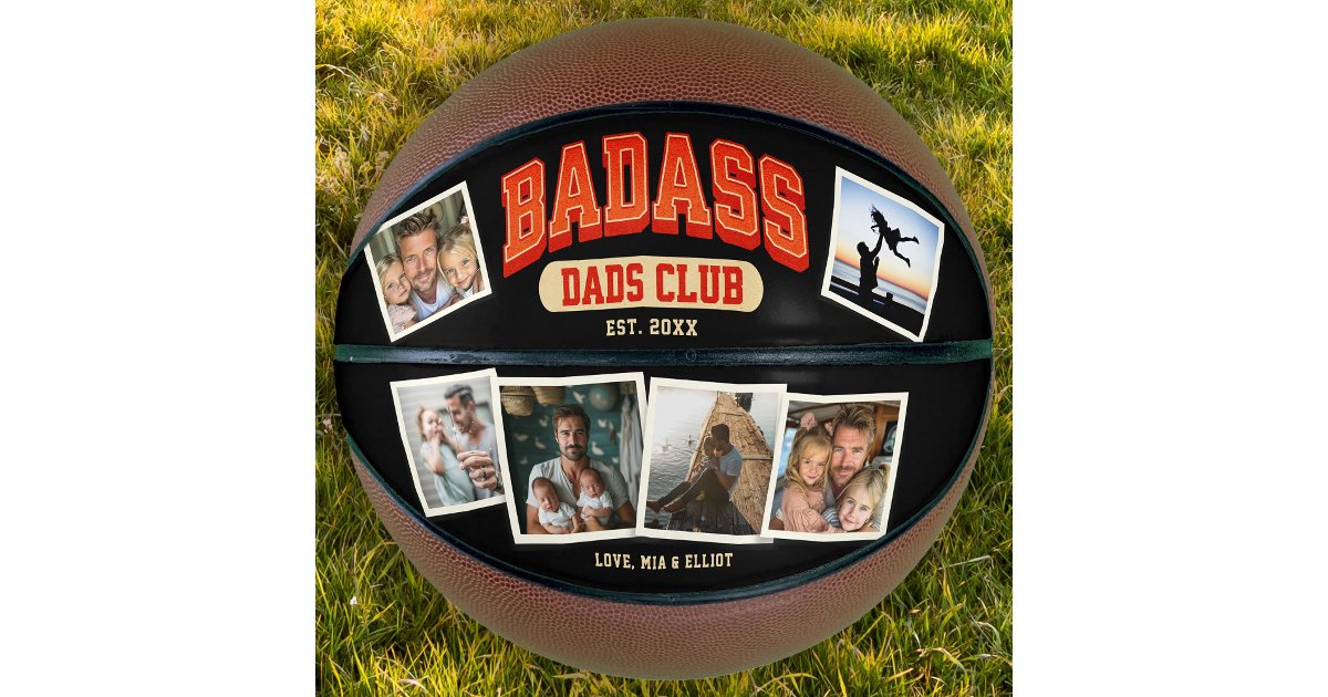 Custom Badass Dad Club Retro Cool Photo Collage Basketball | Zazzle