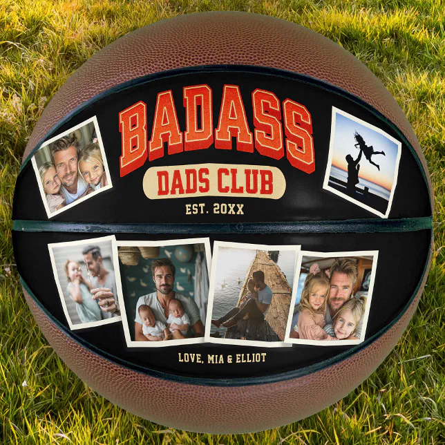 Custom Badass Dad Club Retro Cool Photo Collage Basketball | Zazzle