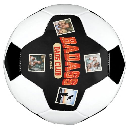 Custom Badass Dad Club Retro Cool Photo Collage Soccer Ball | Zazzle