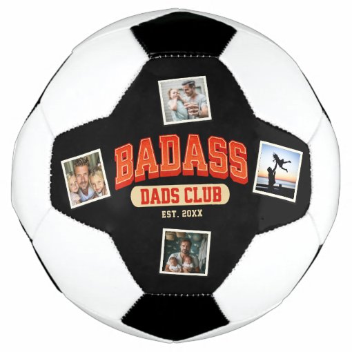 Custom Badass Dad Club Retro Cool Photo Collage Soccer Ball | Zazzle