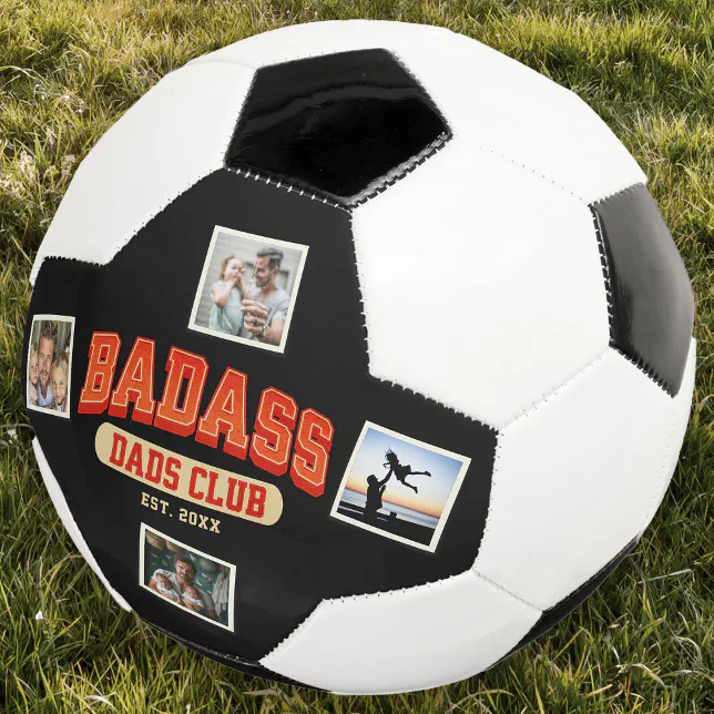Custom Badass Dad Club Retro Cool Photo Collage Soccer Ball | Zazzle