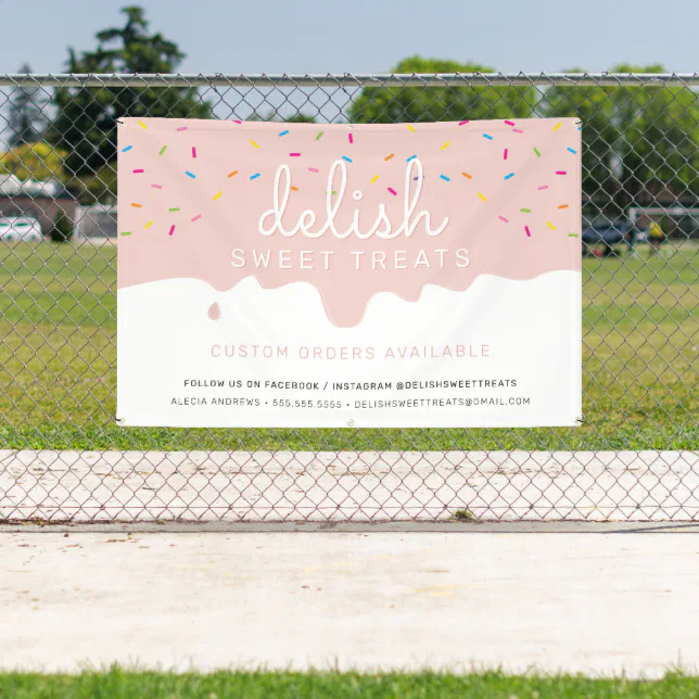 CUSTOM Baker blush Frosting Drip sprinkles Banner | Zazzle