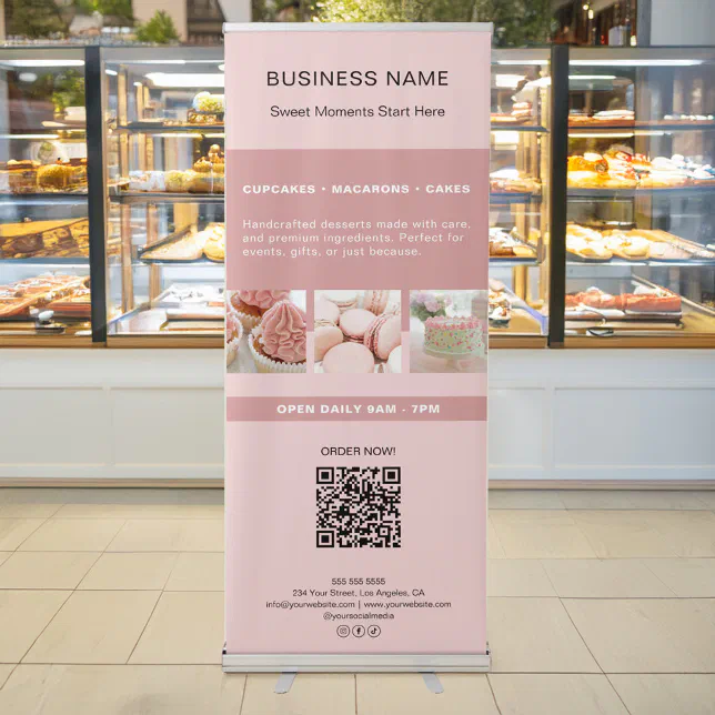 Custom Bakery Business QR Code Retractable Banner | Zazzle