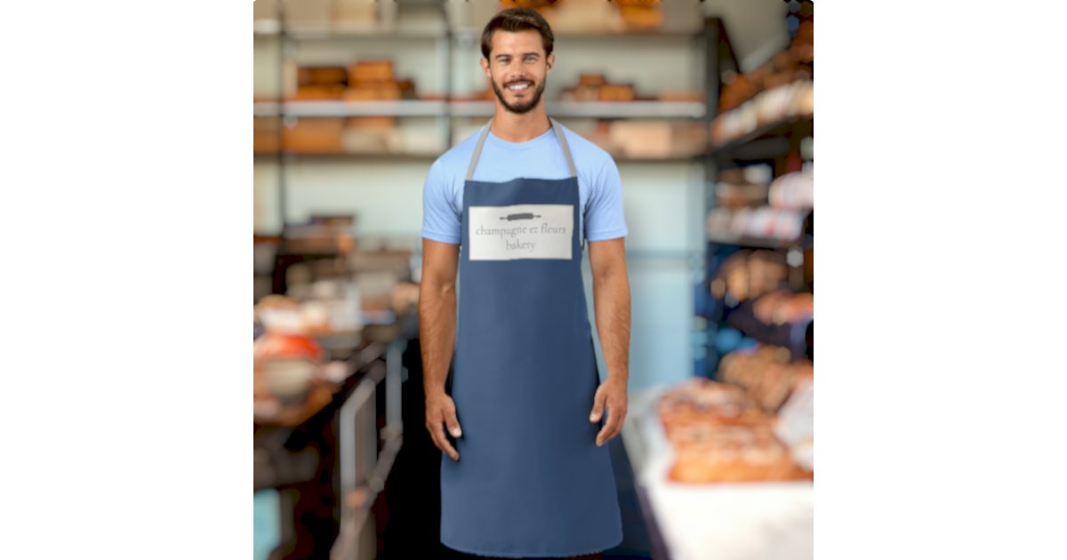 Custom Bakery Name Blue Male Version Chef or Staff Apron | Zazzle