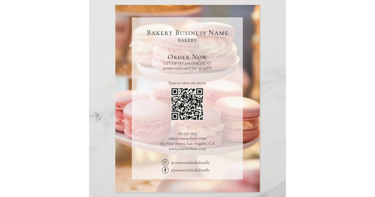 Custom Bakery Photo Social Media QR Code Flyer | Zazzle
