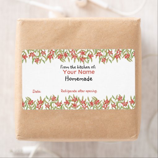 Custom Baking Labels Red Watercolor Flowers From | Zazzle