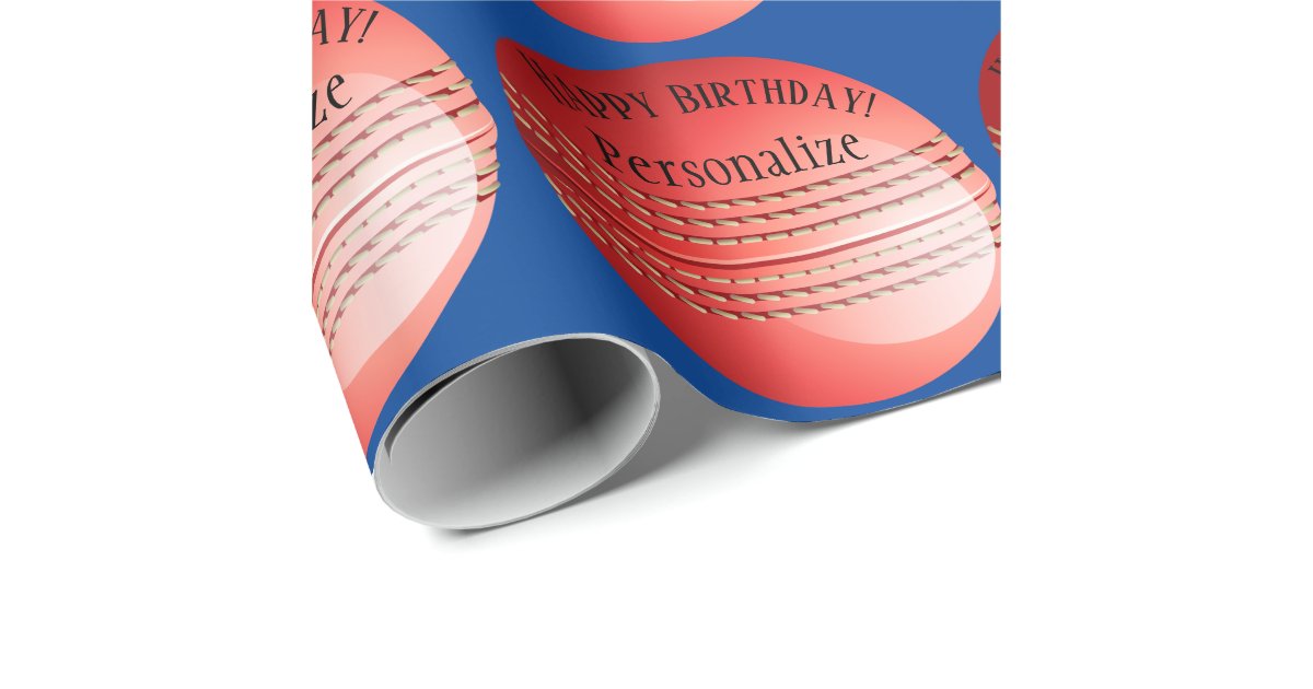 Custom Baller Cricket Ball Name Happy Birthday Wrapping Paper | Zazzle