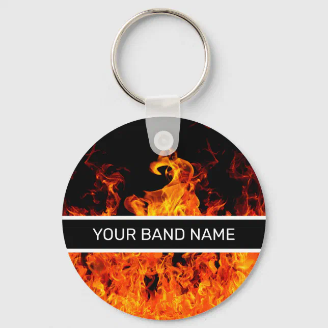 Custom Band Merch Rock and Roll Flames Musician Keychain | Zazzle