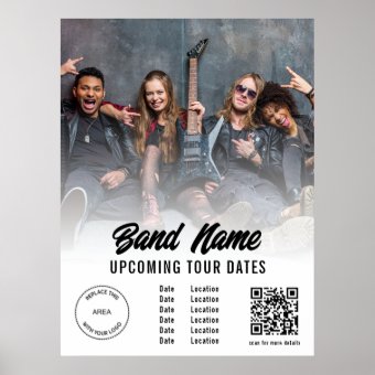 Custom Band Photo Logo QR Code Gigs Tour Dates Poster | Zazzle