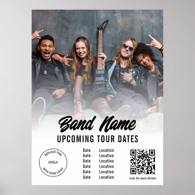 Custom Band Photo Logo QR Code Gigs Tour Dates Poster | Zazzle