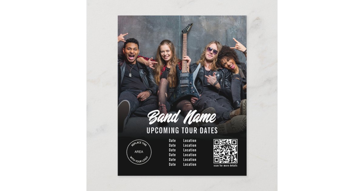 Custom Band Photo Logo QR Gigs Tour Dates Black Flyer | Zazzle