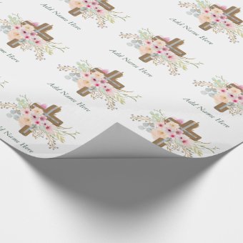 Custom Baptism Communion Confirmation Floral Cross Wrapping Paper | Zazzle
