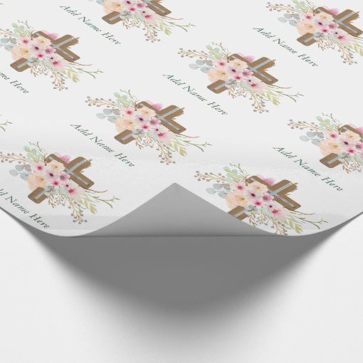 Custom Baptism Communion Confirmation Floral Cross Wrapping Paper | Zazzle