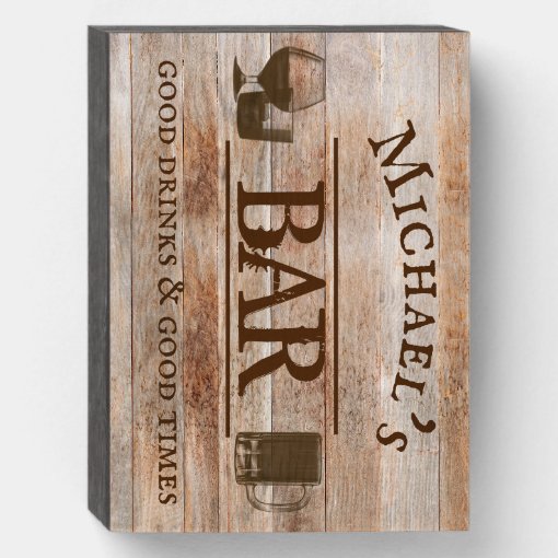 Custom Bar Personalized Gift Rustic Good Drinks Wooden Box Sign | Zazzle