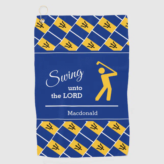 Custom BARBADOS Christian Swing Unto The Lord Golf Towel | Zazzle