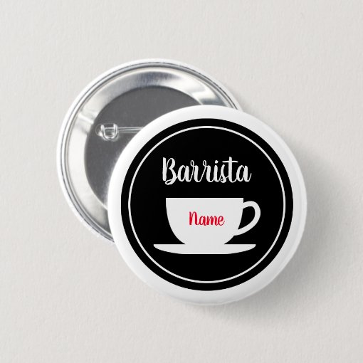 Custom barista name buttons for coffee cafe | Zazzle