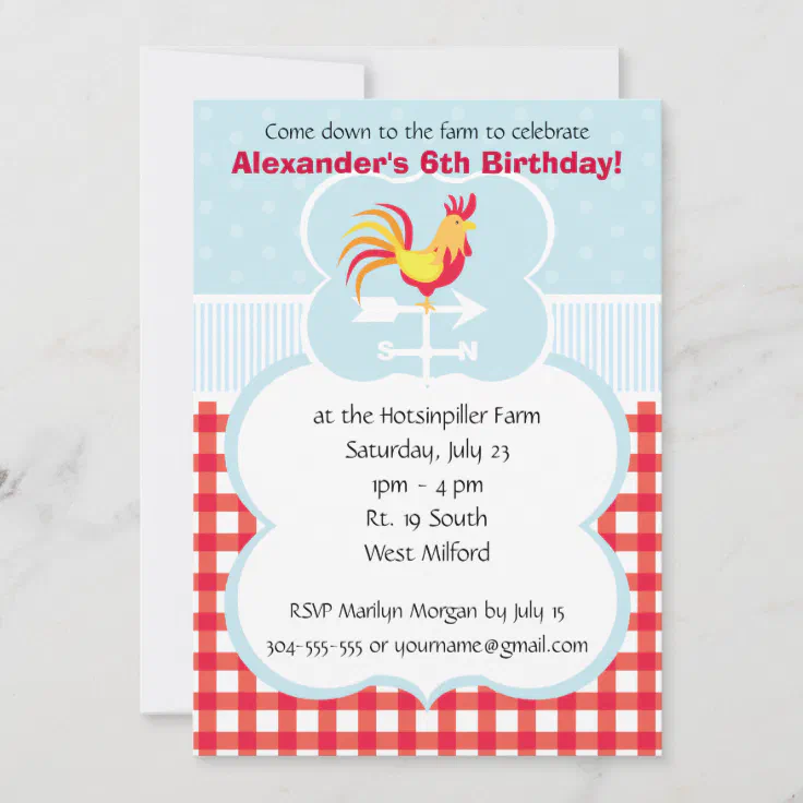 Custom Barnyard Rooster Birthday Party Invitation | Zazzle