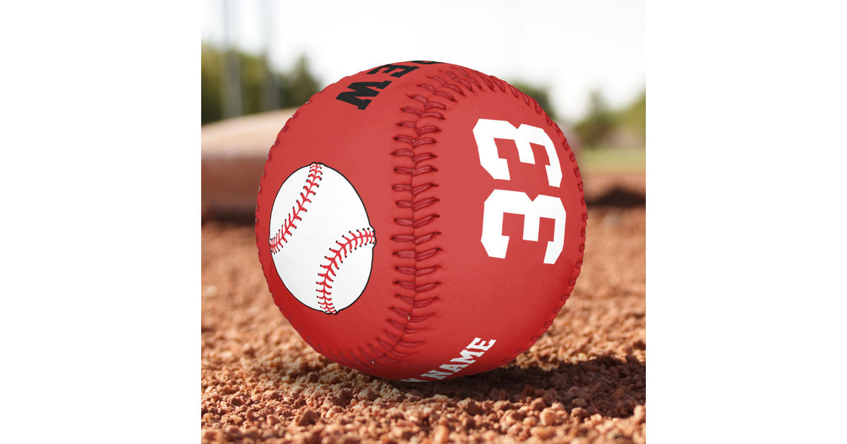 Custom Baseball Ball - Name Team Number Red | Zazzle