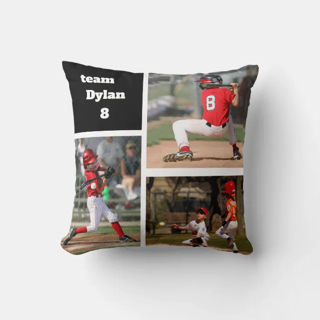 Custom Baseball Photo Collage Pillow with Saying | Zazzle
