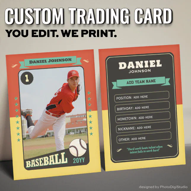 Custom Baseball Trading Card, Orange Retro Player Calling Card | Zazzle