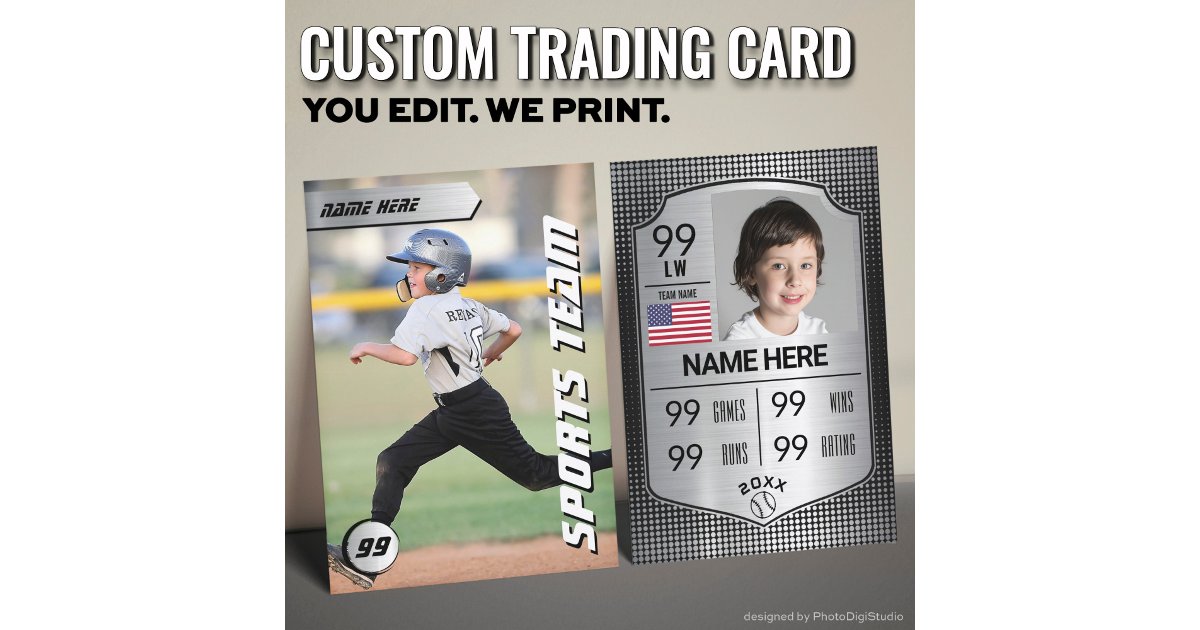 Custom Baseball Trading Card, Silver Shield Player Calling Card | Zazzle
