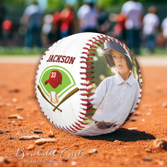 Custom Baseball with Kids Name Photo and Number | Zazzle