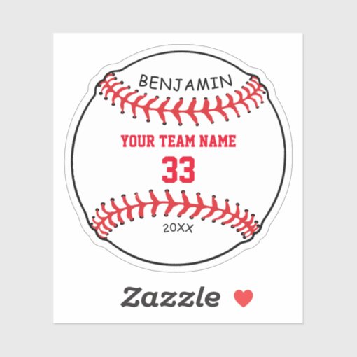 Custom Baseball with Name Team Number Kids Sticker | Zazzle