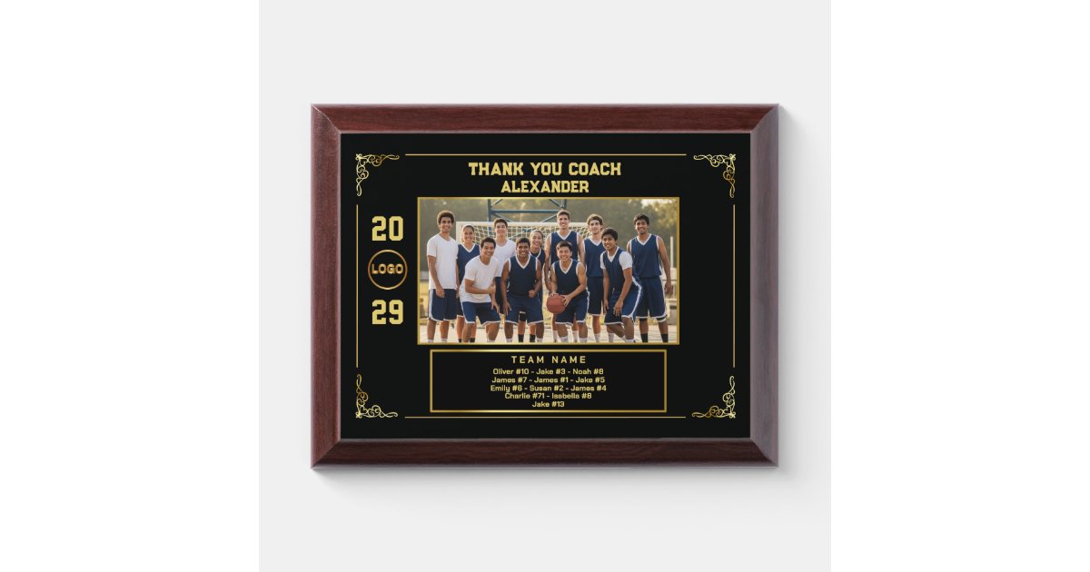 Custom Basketball Coach with Team Photo & Names Award Plaque | Zazzle