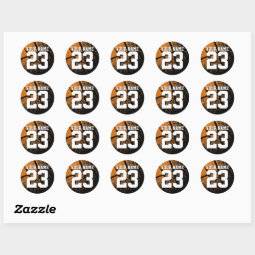 Custom basketball sports jersey number and name classic round sticker ...