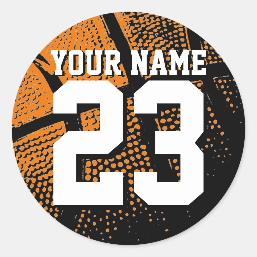 Custom basketball sports jersey number and name classic round sticker ...