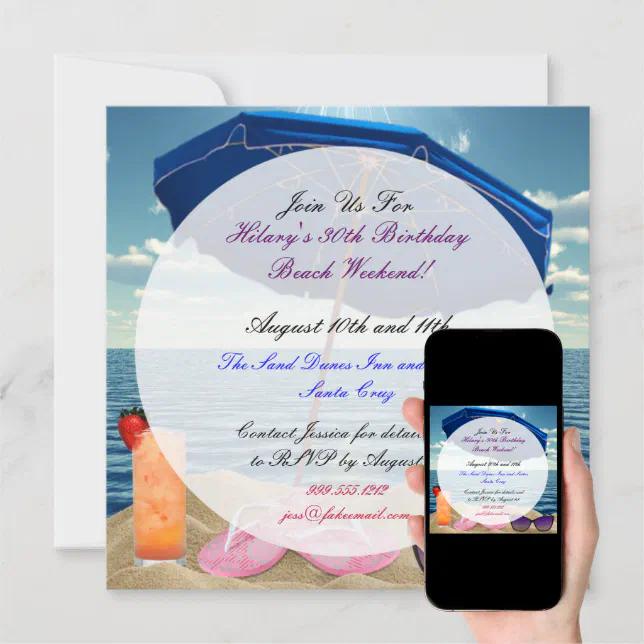 Custom Beach Birthday Weekend Invitations | Zazzle