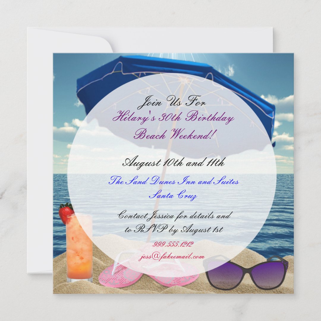 Custom Beach Birthday Weekend Invitations | Zazzle