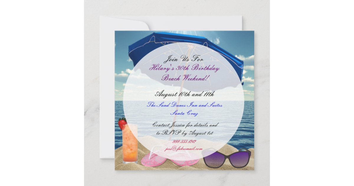 Custom Beach Birthday Weekend Invitations | Zazzle